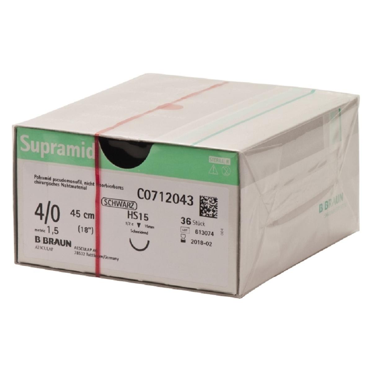 Supramid sutur HS15, 4-0, 45 cm, sort, 36 stk.